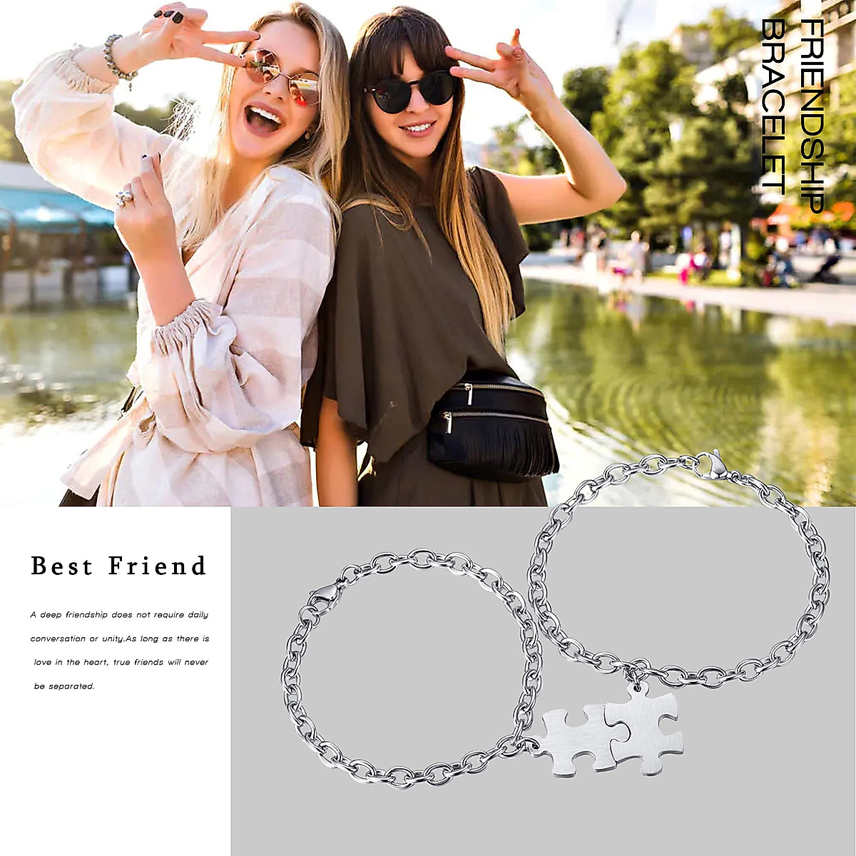 VNOX Personalized Customized Puzzle Piece Bracelet Set of 4 Link Bracelet for Best friend BFF Family Love/Friendship Jewelry Gift Sets