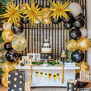 RUBFAC 140pcs Black and Gold Balloons, Balloons Arch Kit 5 10 12 18 inch Black Metallic Gold Confetti Latex Balloons for Graduation Birthday Baby Shower Wedding Anniversary Party Decorations