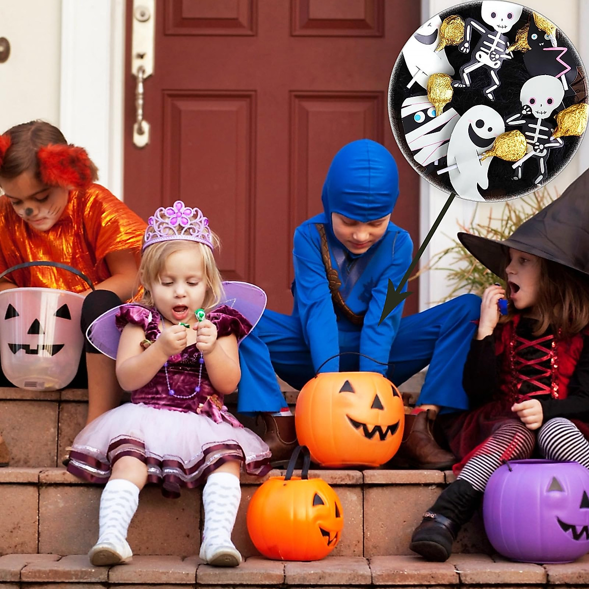 Generic 120 PCS Halloween Candy Decoration Cards Cartoon Ghost Skull Pattern Decorative Sugar Paper Card for Kids Halloween Sugar Decoration for Treat or Trick School Home Party Supplies