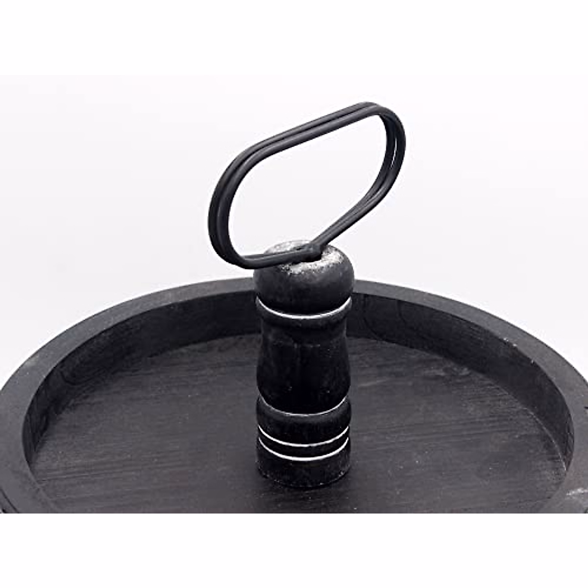 Funly mee Distressed Rustic Black Wood Two-Tier Tray with Metal Handle,Decorative Organizer for Kitchen Counter Top, Dining Room Table(Black)