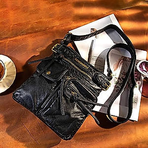 Montana West Crossbody Bag for Women Soft Leather Multi Pocket Shoulder Bags Vintage Women's Purses and Handbags MWC-046BK