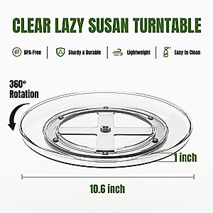 URALFA Lazy Susan Organizer for Cabinet 2 Pack, 10.6" Clear Lazy Susan Turntable Rotating Organizer, Plastic Organization and Storage Spinning Spice Rack for Kitchen, Bathroom, Pantry, Fridge, Table
