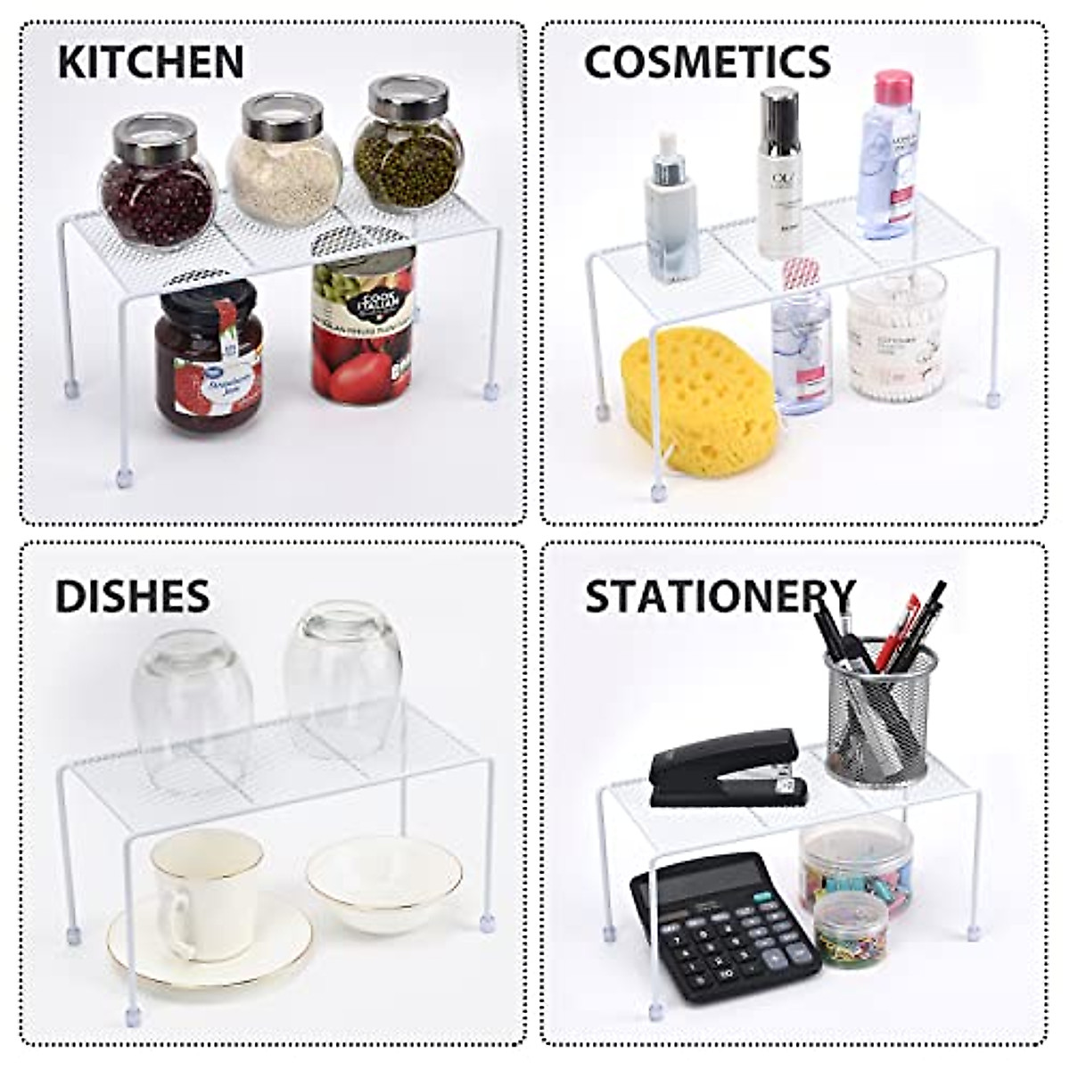 JBESUHI Mesh Kitchen Shelves,Cabinet Storage Shelf Rack, Cabinet Organization Mini Storage Shelf (White, 4)