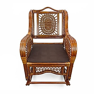 SunBear Furniture Rocking Malibu Lounge Chair ECO Natural Rattan Wicker Handmade Cognac (Light Brown Color) with Dark Brown Cushion (MR-MLBW)