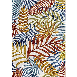 JONATHAN Y AMC100B-3 Tropics Palm Leaves Indoor Outdoor Area Rug Bohemian Floral Easy Cleaning High Traffic Bedroom Kitchen Backyard Patio Porch Non Shedding, 3 X 5, Cream/Orange