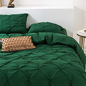 3 Pieces Bedding Duvet Cover Set, Pinch Pleated King Duvet Cover, Pintuck Comforter Quilt Cover with 2 Pillow Shams-King-104 X 90 inches-Green