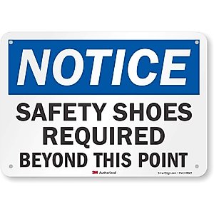 SmartSign “Notice - Safety Shoes Required Beyond This Point” Sign | 7" x 10" 3M Reflective Aluminum