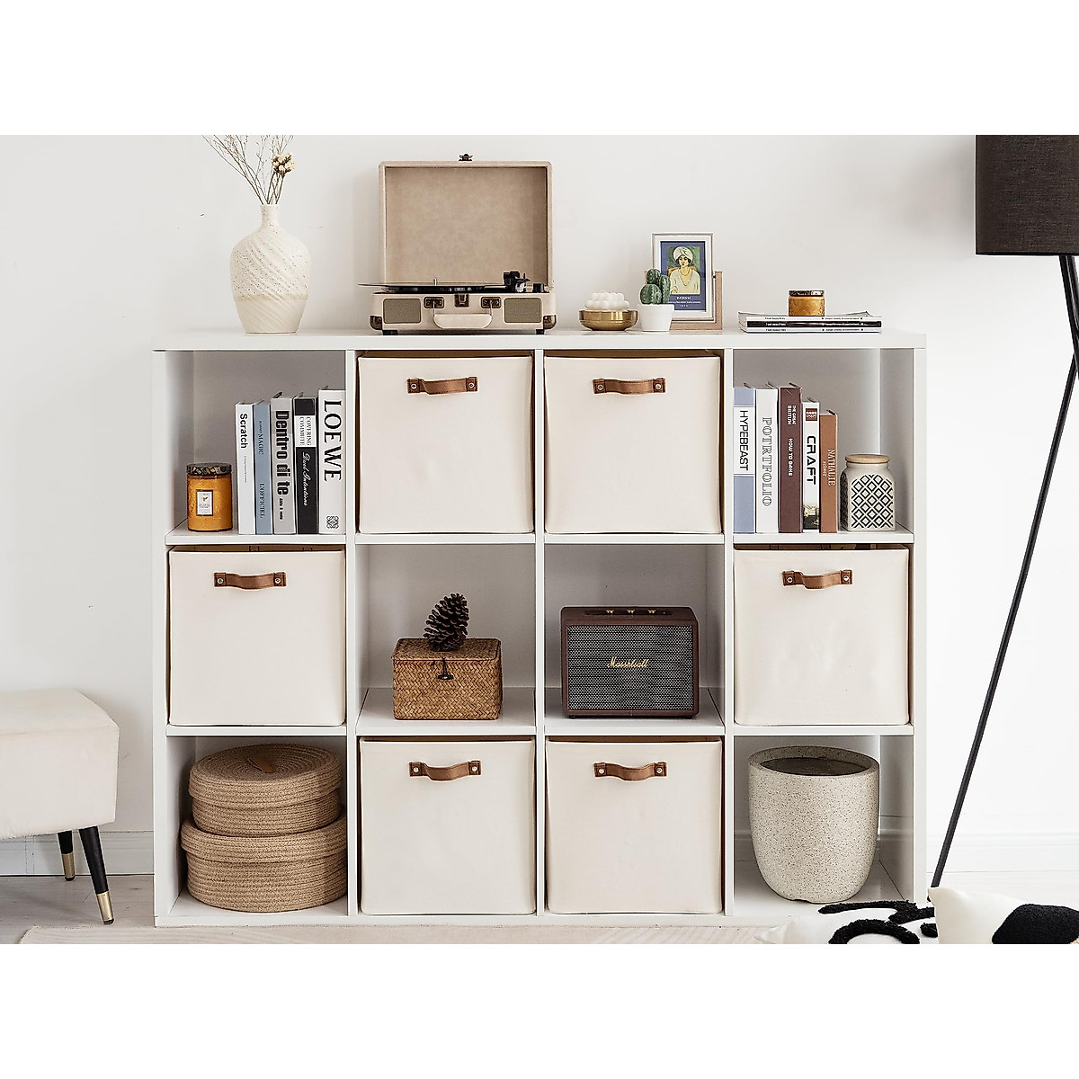 StorageWorks Storage Bins For Shelves With Metal Frame and Fabric Storage Box with PU Handles