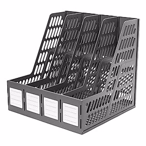 Alfion Collapsible Magazine Holder, 4 Vertical Slots | Modern Color Office Desk Organizer for File Storage (Charcoal Gray)