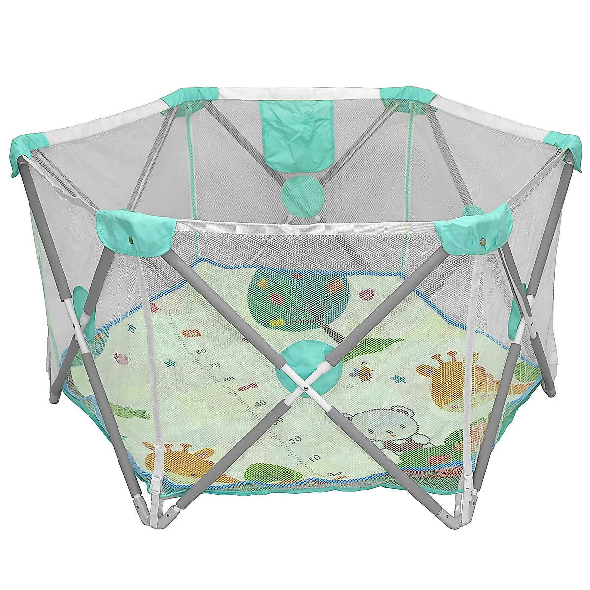 HTTMT- Hexagon Safety Playpen Portable Foldable Mesh Playard Infants Baby Toodler Animals Fence w/Travel Bag Nursery Furniture for Indoor Outdoor - Tif Blue
