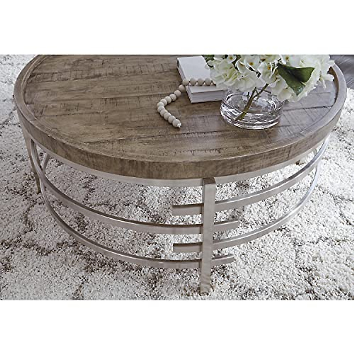 Signature Design by Ashley Zinelli Contemporary Coffee Table with Tray-Style Top and Chrome Base, Gray