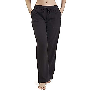 J CE Women's Cotton Gauze Low Waist Beach Pants with Pockets (Black, L)