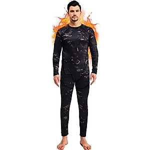 Long Underwear Mens-Long Johns for Men Winter Gear Fleece Base Layer Set Skiing Warm Top & Bottom