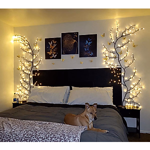 LKGOOD Vines for Room Decor with Remote Control On/Off Timmer Dim,7.5FT Artificial Plants Tree Willow Vine Lights Plug in 144 LEDs for Walls Bedroom,Living Room,Indoor Home Decoration(Brown)