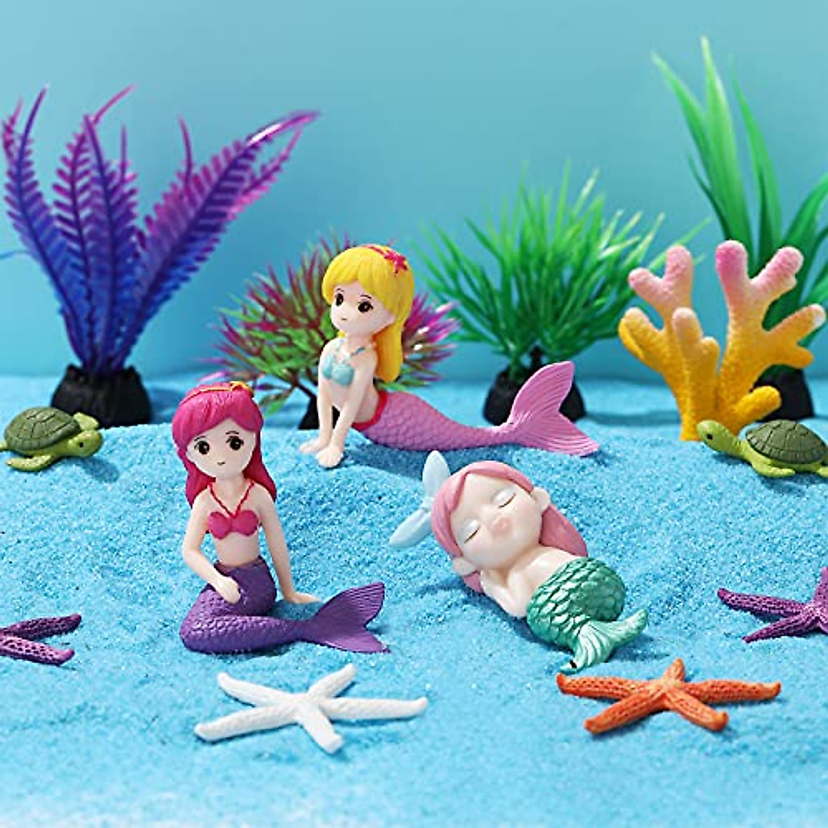 Aquarium Fish Tank Mermaid Ornament Miniature Mermaid Figurines with Simulated Seaweed for DIY Craft Aquarium Fish Tank Desk Accessories Decoration