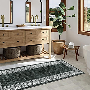 Lahome 2x6 Black Kitchen Runner Rugs Non Skid Washable,Rug Runners for Hallways Non Slip Bathroom Carpet Runner,Bordered Soft Indoor Rug Runner for Entryway Laundry Room Bedside(2'x6',Black)