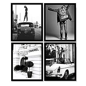PoyBux Design Fashion Wall Art Poster Prints Set of 4 UNFRAMED ( 8''x10'' ) Black and White Fashion Wall Art, Wall Art Vintage Fashion Poster, Retro Pop Art Trendy Posters for Teen Girls Woman