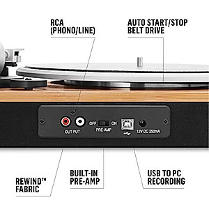 House of Marley Stir It Up Wireless Turntable: Vinyl Record Player with Wireless Bluetooth Connectivity, 2 Speed Belt, Built-in Pre-Amp, and Sustainable Materials