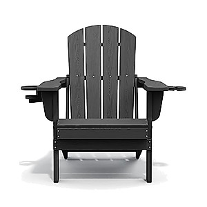 SERWALL Foldable Adirondack Chair, HDPE Adirondack Chair with Wood-Texture-Gray