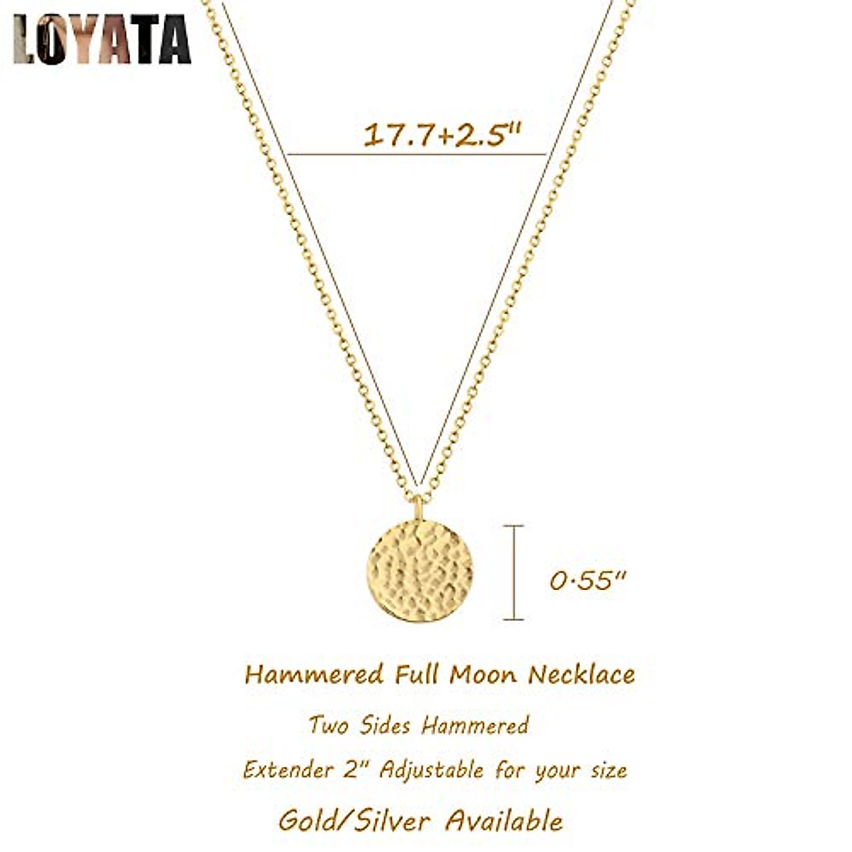 LOYATA Disc Coin Pendant Necklace,14K Gold Plated Full Moon Necklace Round Disc Coin Pendant Necklace for Women (Full Moon Gold)