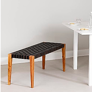 South Shore Balka Woven Leather Bench, Matte Black