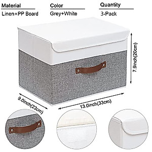 Yawinhe Collapsible Storage Boxes with Lids Fabric Foldable Storage Bins Organizer Containers Baskets with Lid for Home Bedroom Closet Office SNK024WGS-3