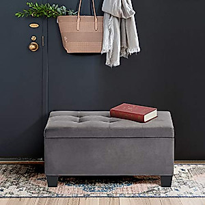 Homy Casa 30'' Storage Ottoman Tufted Velvet Ottoman Bench Upholstered Ottoman with Storage/Lid/Hinge, Modern Foot Rest Stool for Living Room Bedroom Entryway, Grey