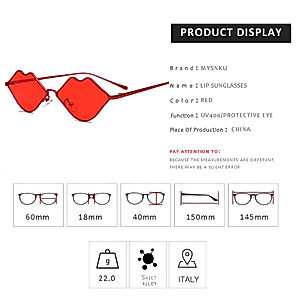 MYSNKU Sexy Lips Shape Irregular Sunglasses Women's Small Frame Metallic Thin Edge Color Sunglasses (red)