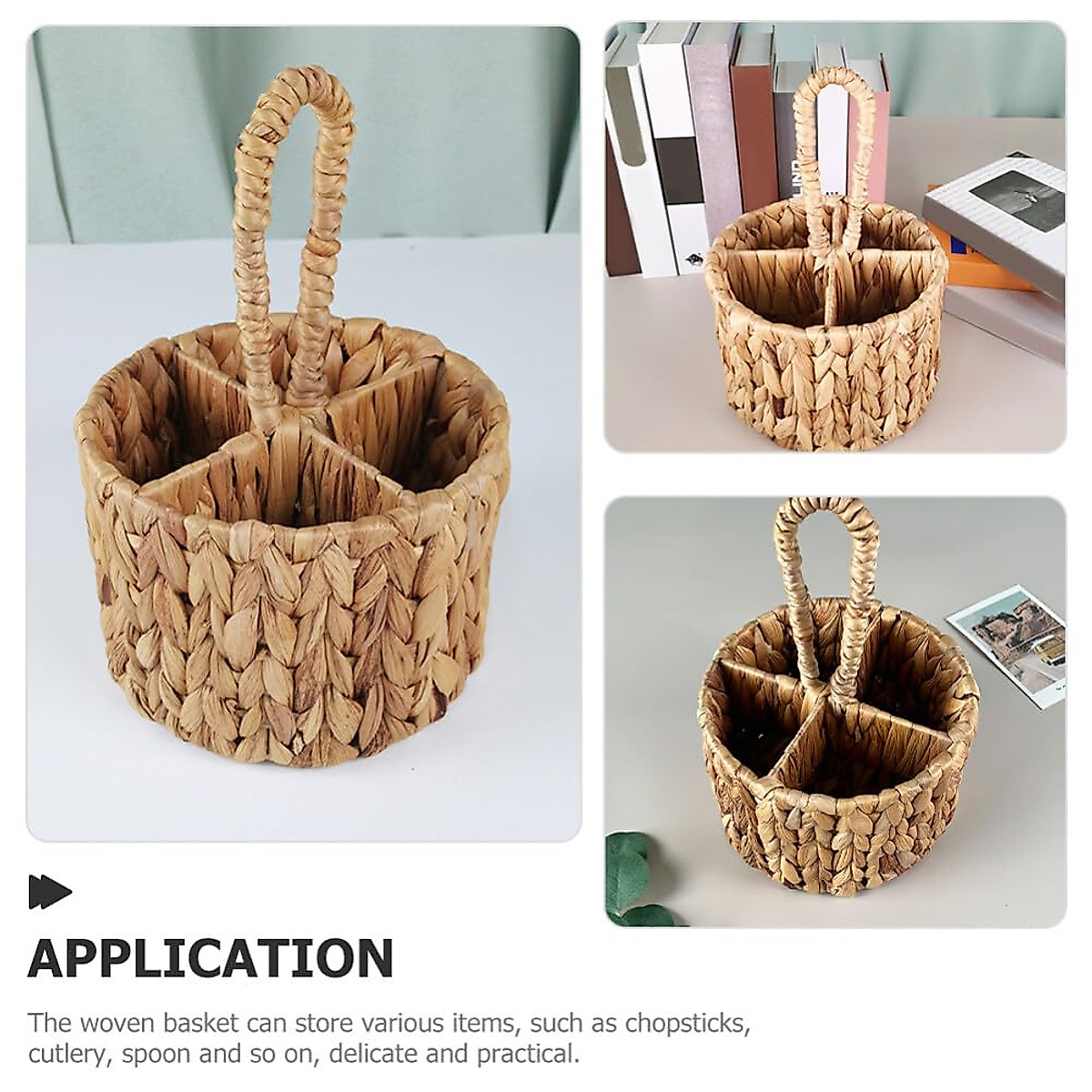 Hemoton Basket Silverware Hamper Woven Storage Holder Desktop Sundry Holder Sundries Holder Household Woven Container Cutlery Holder Desk Sundry Organizer Portable Hyacinth Storage Rack