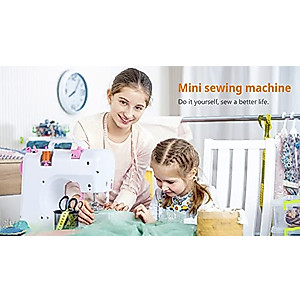 Mini Sewing Machine for Beginner, Portable Sewing Machine, 12 Built-in Stitches Small Sewing Machine Double Threads and Two Speed Multi-function Mending Machine with Foot Pedal for Kids, Women (Pink)