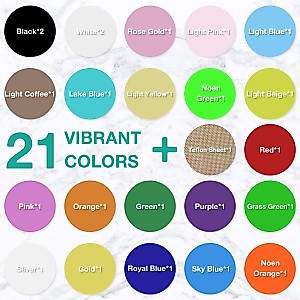 HTVRONT Heat Transfer Vinyl Bundle: 24 Pack 12"x12" Iron on Vinyl Sheets for T-Shirt, 21 Assorted Colors HTV Vinyl with 1 Teflon Sheet & Weeding Hooks
