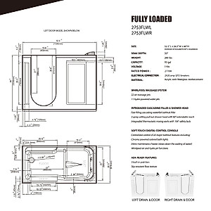 ANZZI Walk In Tub 53" x 27'' Right Drain Fully Loaded Tub, Air Jets & Whirlpool Massage Jets Hot Tub, Quick Fill, 6 Setting Handheld Shower Sprayer, Aromatherapy, Bath Pillow, LED Light - 2753FLWR