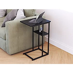Yusong C Shaped End Table, Small Side Tables Slide Under Sofa Couch Bed, Small TV Tray Bedside Table for Small Spaces, Living Room, Bedroom, Black