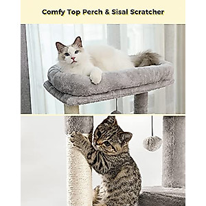 PETEPELA 56.3 Inches Cat Tree for Indoor Cats Multi-Level Cat Tower with Sisal Covered Scratching Posts, Cozy Condo, Super Large Hammock and Plush Perches Grey