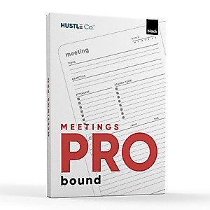 HUSTLE Co. Meeting Notebook for Work with Action Items Clever Hardcover Journal for More Productive Meetings - Index, 160 Pages, 100gsm Paper, Lays Flat, Pen Holder - Business, Work, Professional