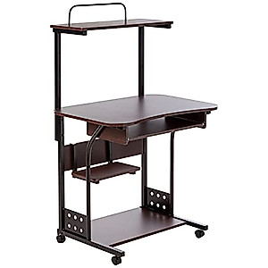 Target Marketing Systems Mobile Computer Home Office, Modern Writing Desk with Bookshelf, PC Laptop Study Table Workstation, Espresso