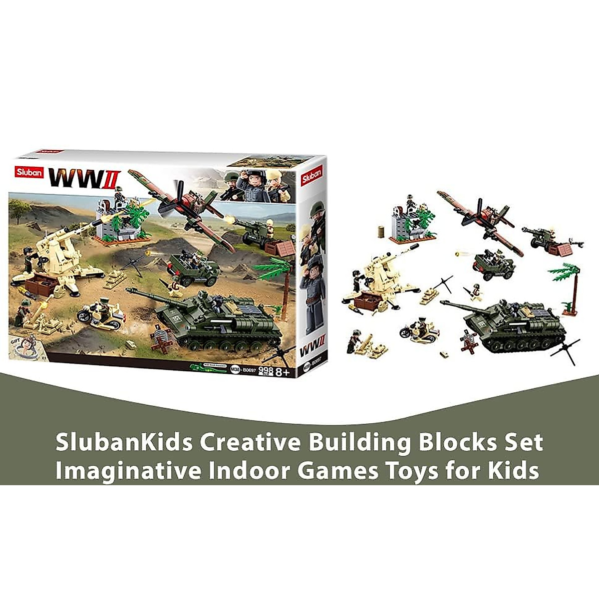 SlubanKids Creative Building Blocks Set | Imaginative Indoor Games Toys for Kids | Army Building Blocks WWII Series (WWII Battle of Kursk) 998 Pc