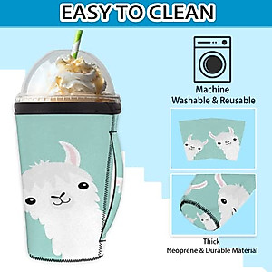 Reusable Iced Coffee Cup Sleeve Kawaii Llama Animal Neoprene Insulated Sleeves Cup Holder with Handle Tumbler Sleeve Insulator Sleeves for Cold Hot Drinks Beverages 32oz