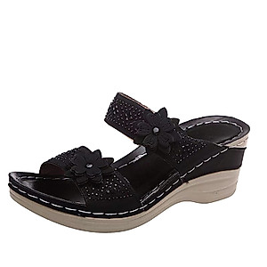 ZHOUXINGB Cute Sandals for Women Trendy, High Heels for Women Tennis Sandals Tie Up Sneakers Vintage Shoes Silver Heels Vacation Black Wedge Sandals for Women