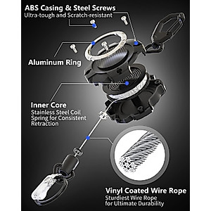 LIUGX 2 Pack Retractable Keychain, Heavy Duty Carabiner Key Chains, 10,000+ Rebound, Impact Resistance ID Badge Reels with 31.5” Wire Rope and Key Ring, Up to 8oz, Aluminum Ring, Carbon Fiber-Texture