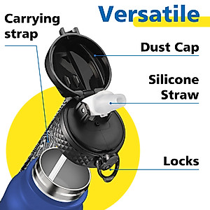 Han's Bottle Sports Water Bottle - 24 Oz, Straw Lid, Leak Proof, Vacuum Insulated Stainless Steel, Double Walled, Thermo Mug,Navy Blue