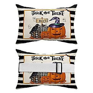 Recliner Head Pillow Ledge Loungers Chair Pillows with Insert Trick or Treat Pumpkin on Rustic Stripes Lumbar Pillow with Adjustable Strap Outdoor Waterproof Patio Pillows for Beach Pool, 2 PCS