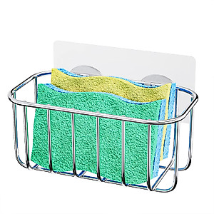HapiRm Sponge Holder for Kitchen Sink, Compact Sink Caddy Kitchen Sink Organizer, Rustproof and Waterproof Sink Sponge Holder-Silver