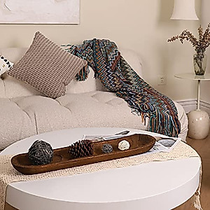 Uziass Wood Dough Bowl, 23.5in Hand Carved Rustic Long Wooden Dough Bowls for Decor Long Wood Dough Bowl Farmhouse Decorative Fruits Wooden Bowls for Dining Table Centerpiece Countertop Home Kitchen