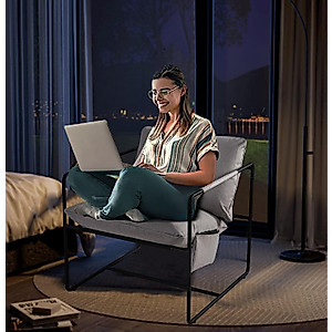 Cfvyne Modern Accent Chair - Simple Metal Framed Armchair, Soft 35D Shredded Foam Cushion Upholstered Comfy Relaxing Chairs for Living Room Bedroom Reading Corner Single Sofa (big size, light brown)