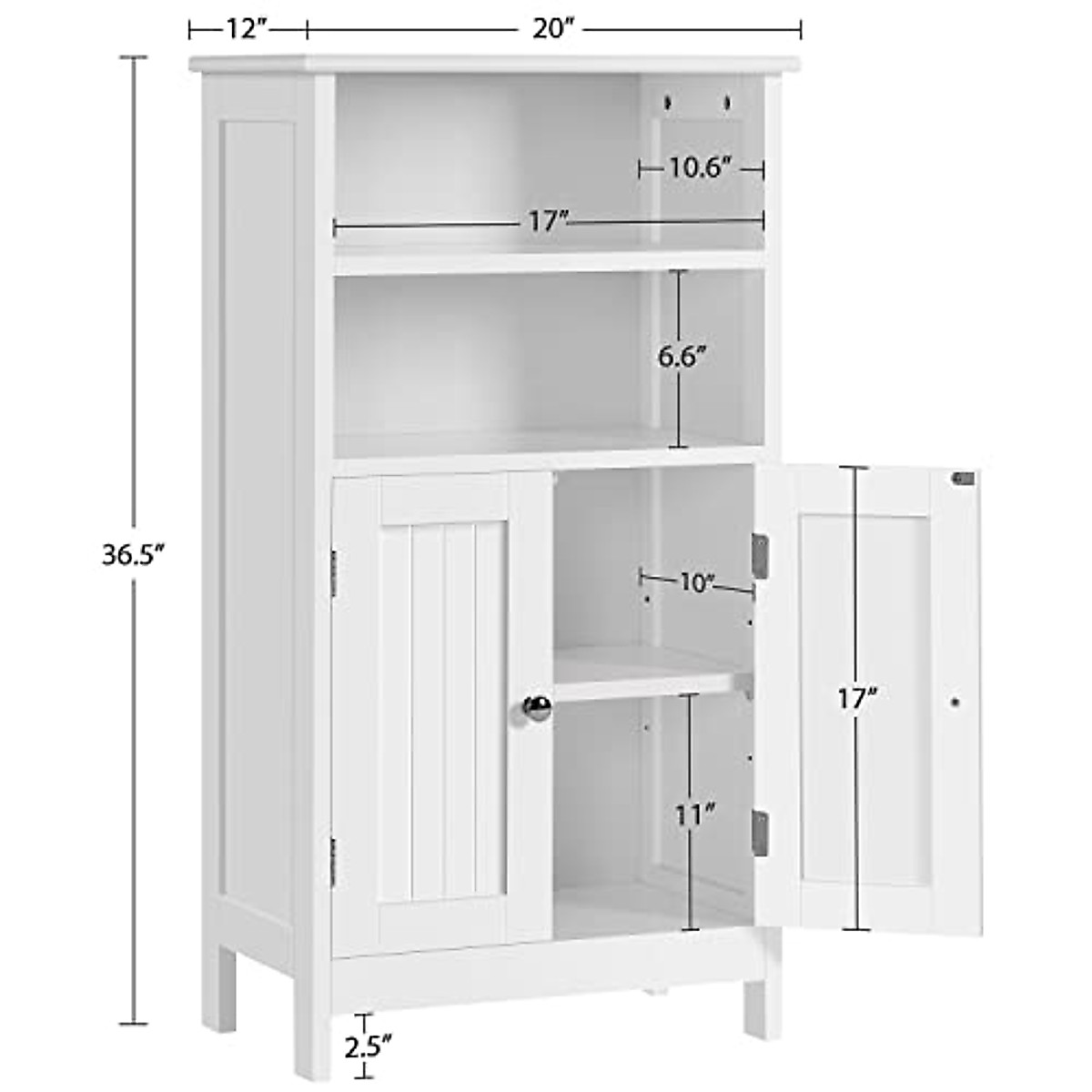 Yaheetech Bathroom Floor Cabinet, Free Standing Cabinet with Double Door and Adjustable Shelves, Side Tall Storage Organizer for Living Room/Kitchen/Hallway/Home Office, White