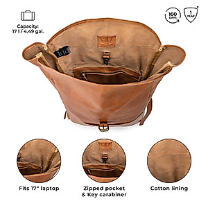 BERLINER BAGS Vintage Leather Backpack Paris XL, Large Waterproof Bookbag for Men and Women - Brown (Brown - Cognac)