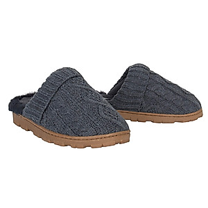 Jessica Simpson Womens Soft Cable Knit Slippers with Indoor/Outdoor Sole, Charcoal, XL
