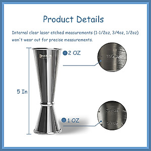 Jigger for Bartending,Japanese Professional Cocktail Jigger Premium 304 Stainless Steel Jigger Premium & Heavy-Duty 2 OZ 1 OZ with Dimensions Inside Bartending Measuring Cocktails Jigger