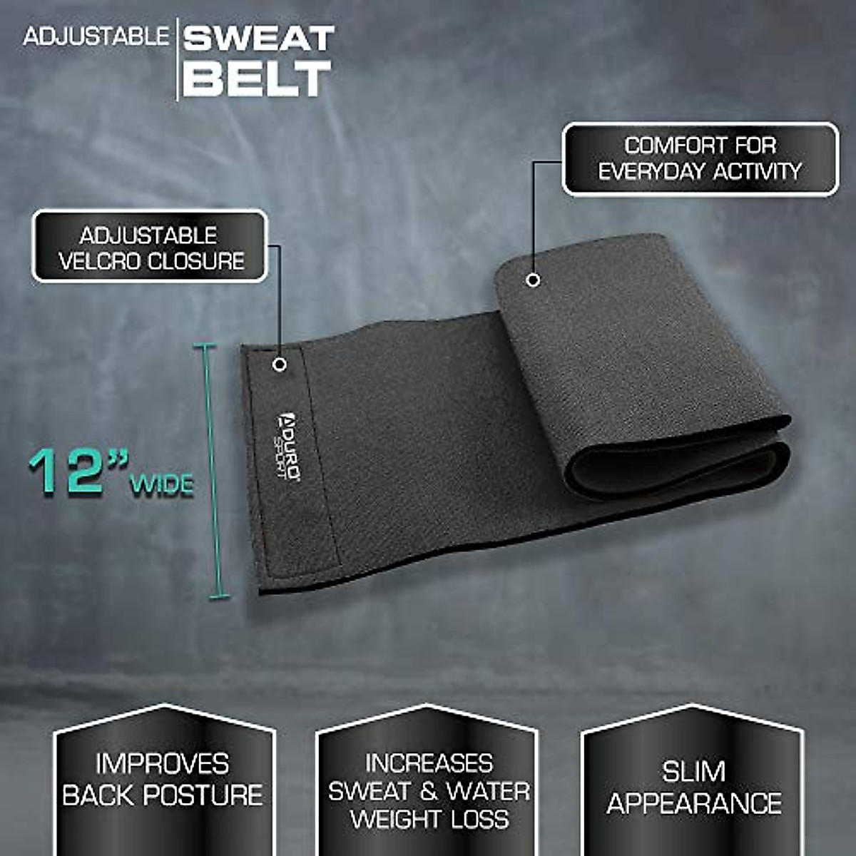 Aduro Waist Trainer for Men Women 12" Sweat Belt Waist Trimmer Stomach Slimming Body Shaper Exercise Equipment Adjustable Belt (Black)